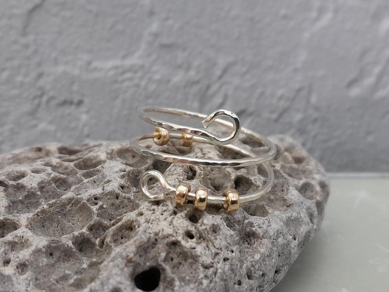 925 Silver Thumb Fidget Ring 5x 14k Gold Donut Beads Anxiety - Etsy UK