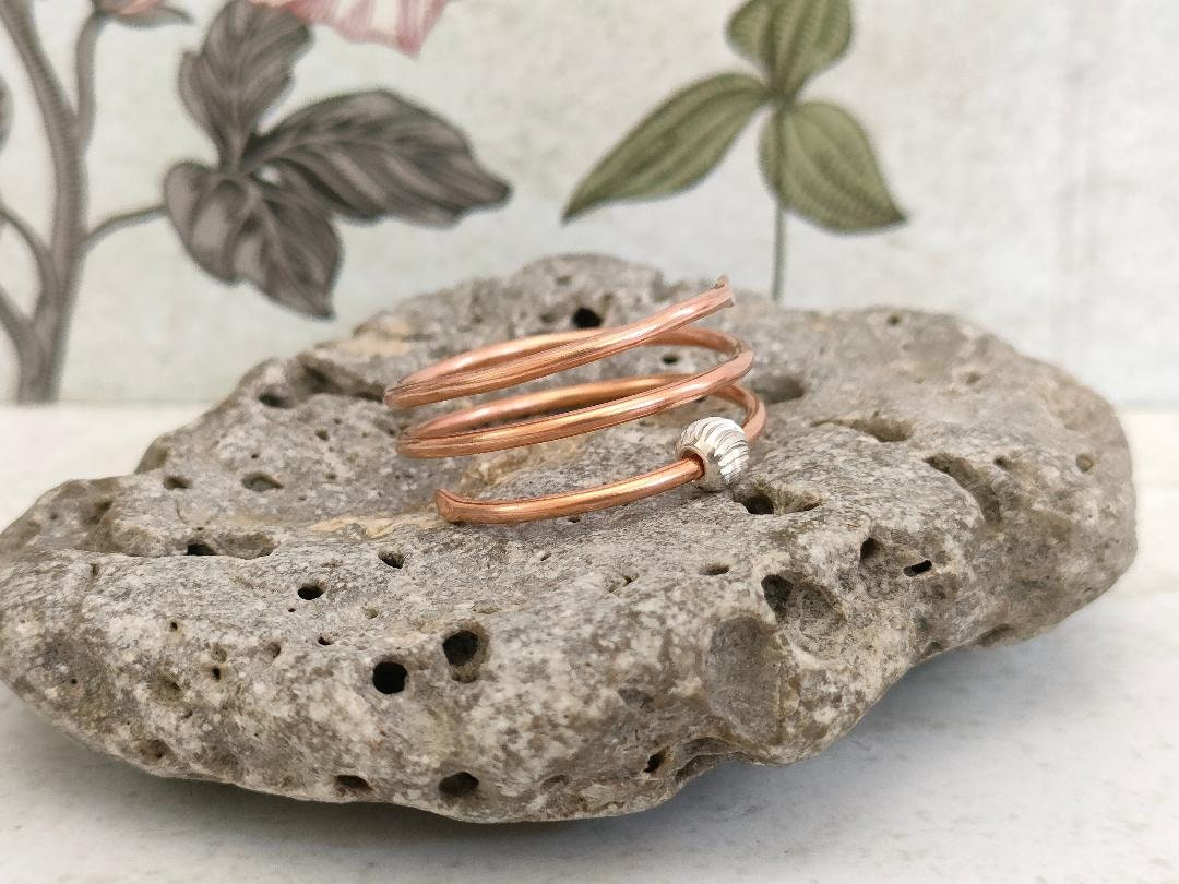 Fidget Thumb Ring, Copper Wire and 925 Ball, Hand Hammered Texture Ring ...