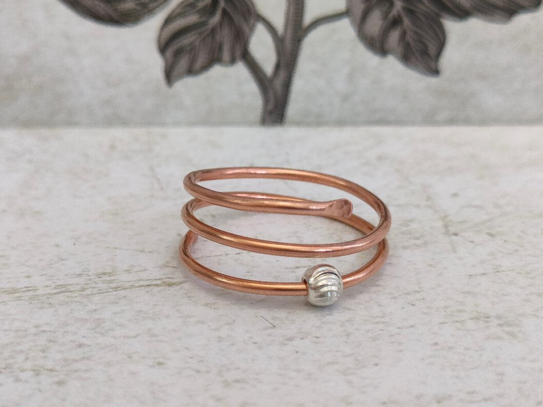 Fidget Thumb Ring, Copper Wire and 925 Ball, Hand Hammered Texture Ring ...