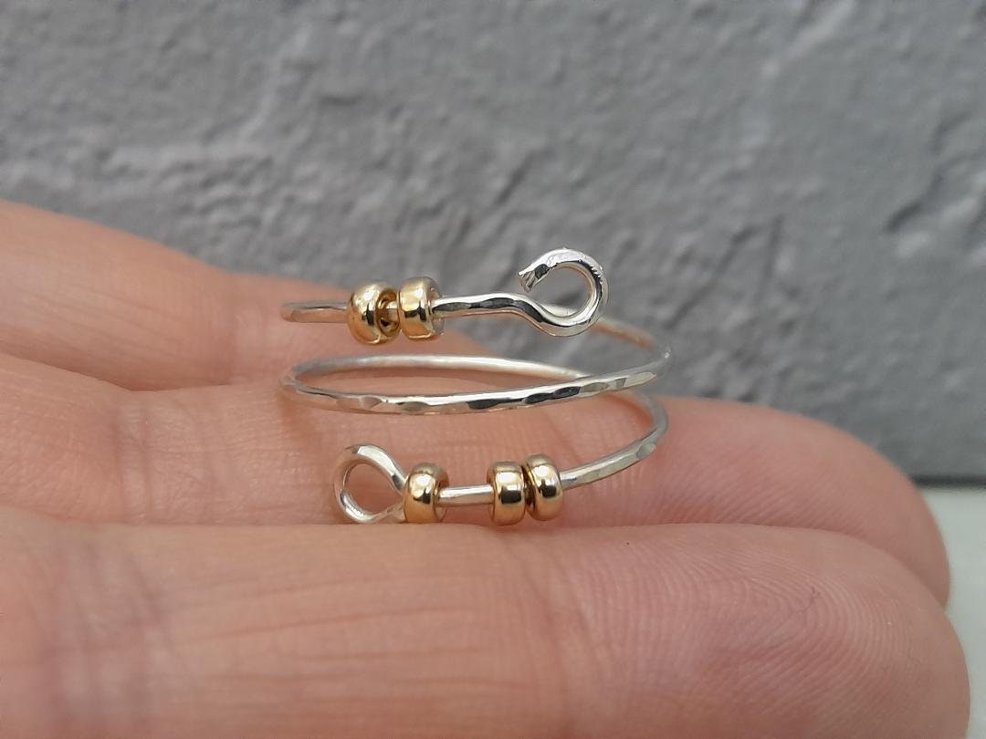 925 Silver Thumb Fidget Ring 5x 14k Gold Donut Beads Anxiety - Etsy UK