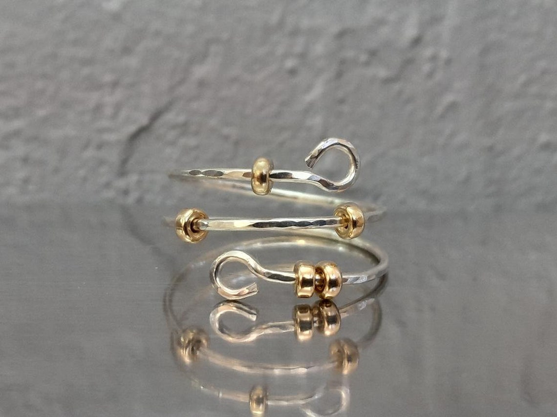 925 Silver Thumb Fidget Ring 5x 14k Gold Donut Beads Anxiety - Etsy UK