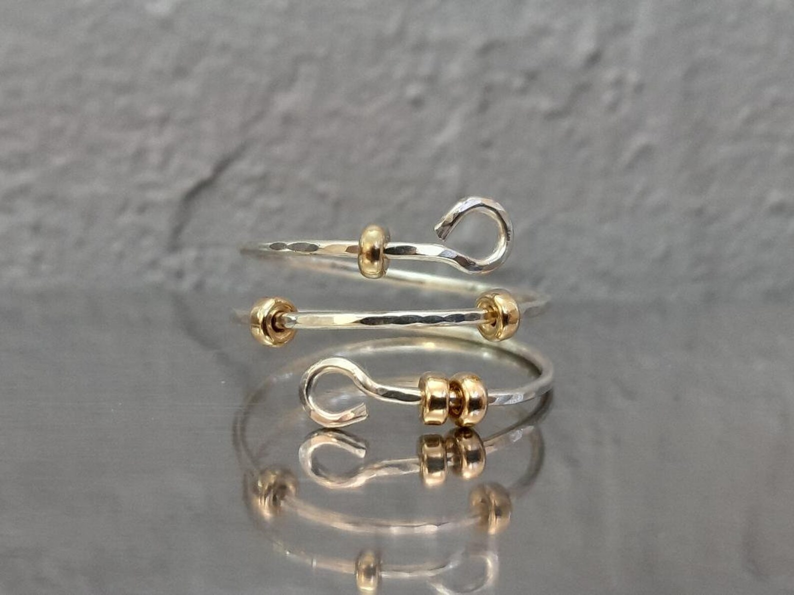 925 Silver Thumb Fidget Ring 5x 14k Gold Donut Beads Anxiety - Etsy UK