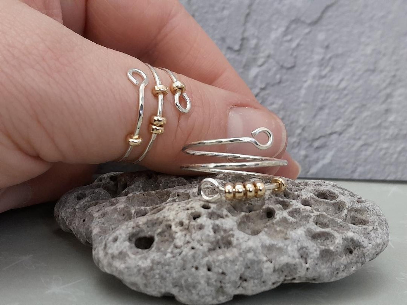 925 Silver Thumb Fidget Ring 5x 14k Gold Donut Beads Anxiety - Etsy UK