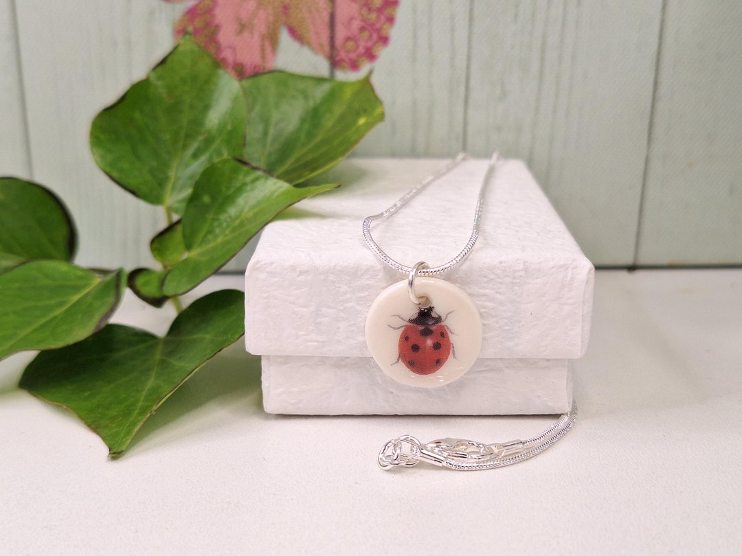 Ceramic Ladybird 18 Inch Silver Necklace, Women's Insect Jewellery ...