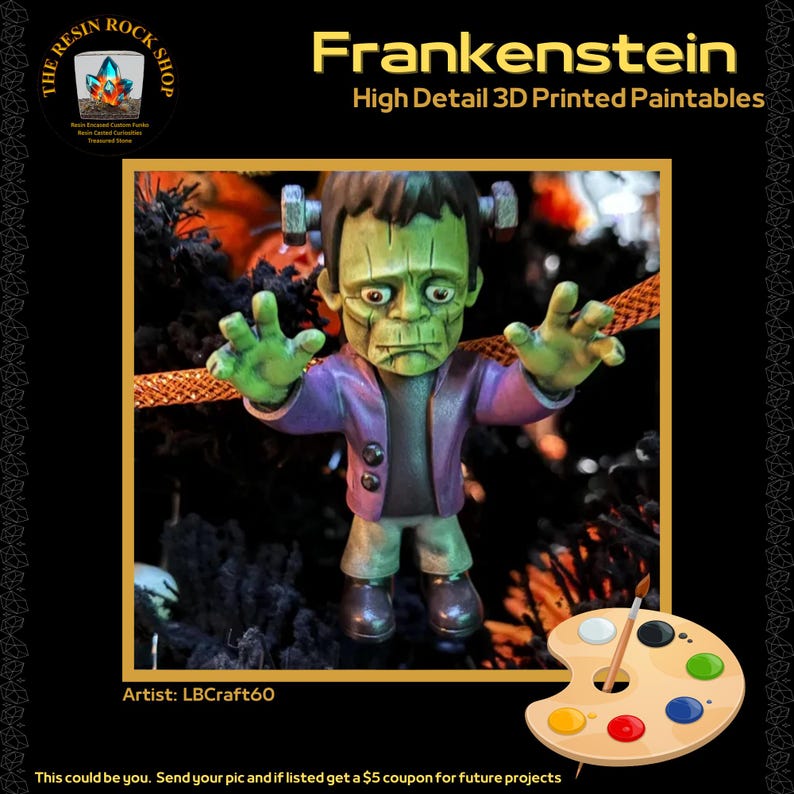 4-inch High Resolution 3D Printed Paintable Frankenstein Monster, Fun ...
