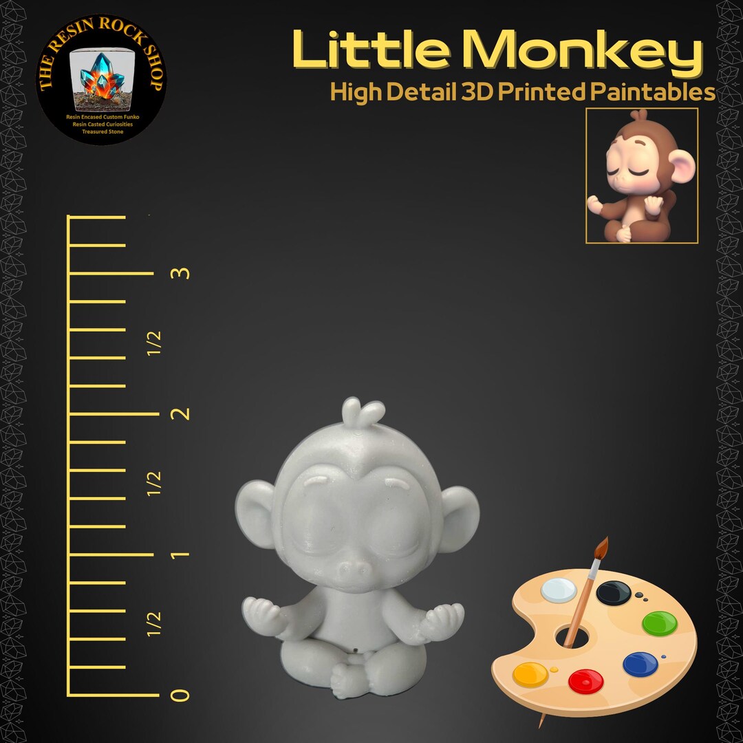 2-inch High Resolution 3D Printed Paintable Little Meditating Monkey ...