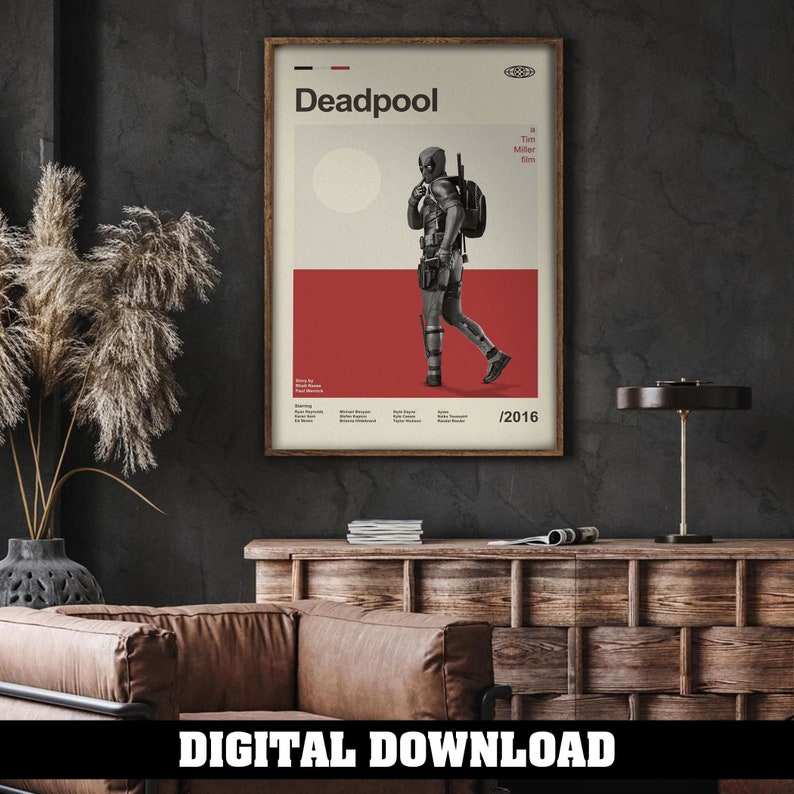 Mid Century Modern Deadpool Poster Digital Print, Custom Movie Wall Art ...