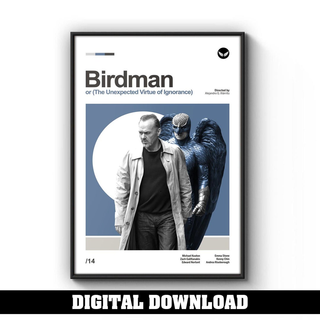 Mid Century Modern Birdman Poster Digital Print, Custom Movie Wall Art ...