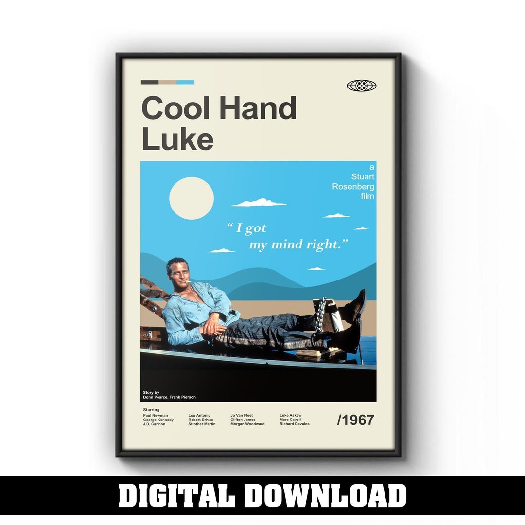Mid Century Modern Cool Hand Luke Poster Digital Print, Custom Movie ...
