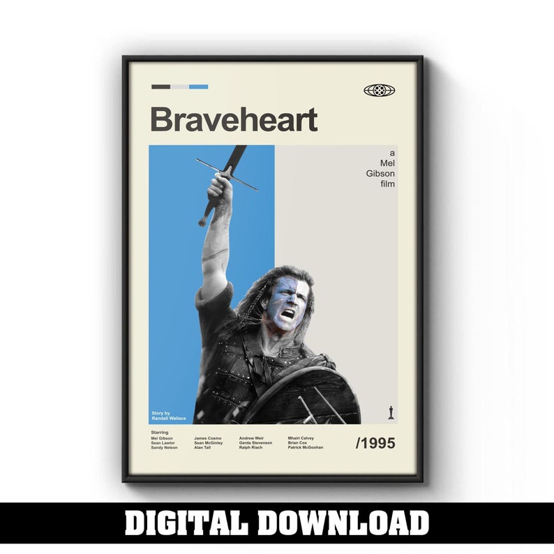 Mid Century Modern Braveheart Poster Digital Print, Custom Movie Wall ...