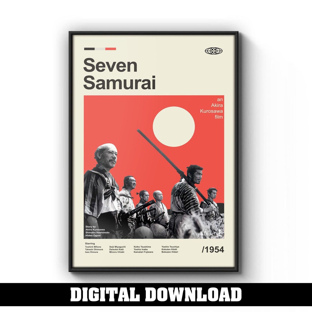 Mid Century Modern Seven Samurai Poster Digital Print, Custom Movie ...