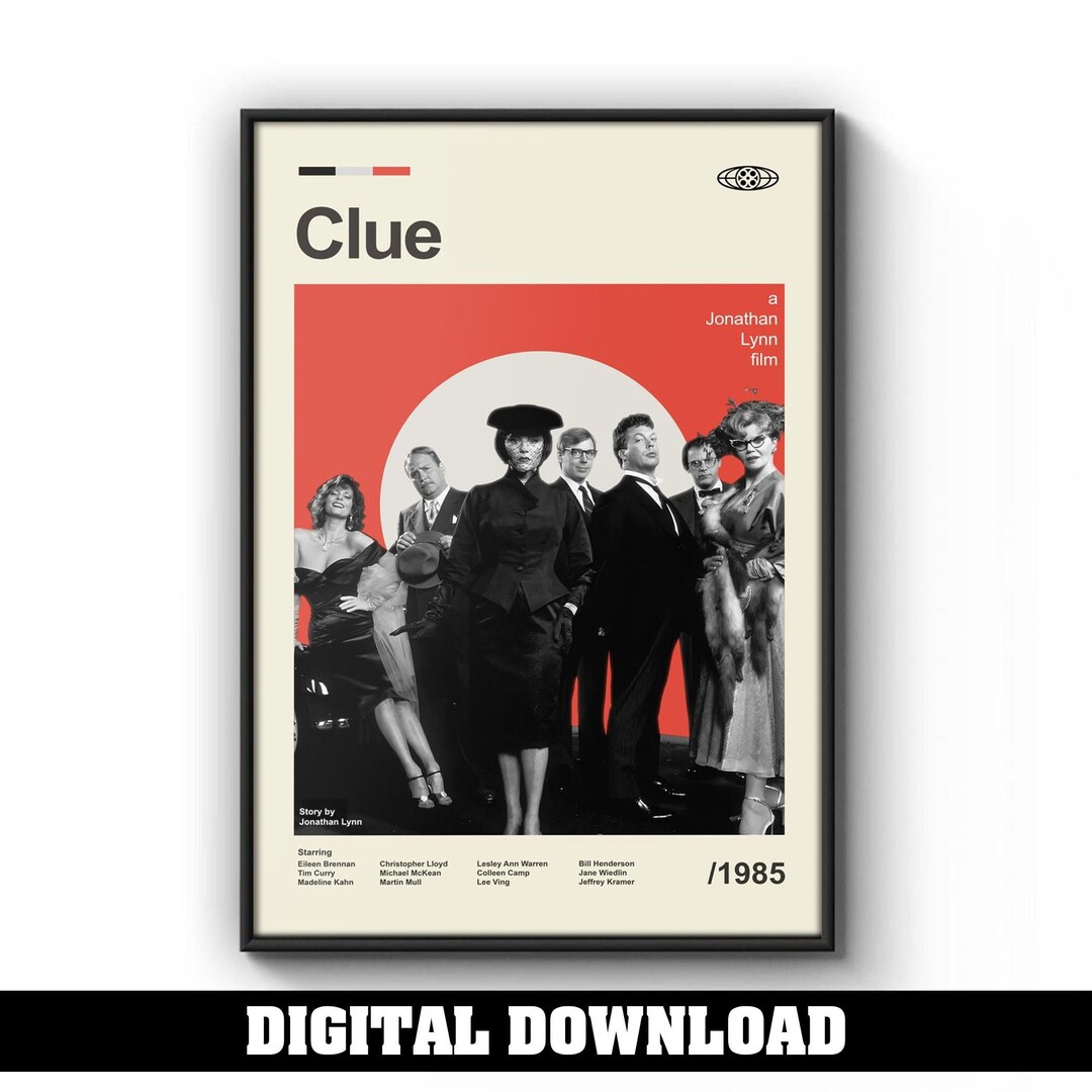 Mid Century Modern Clue Poster Digital Print, Custom Movie Wall Art ...