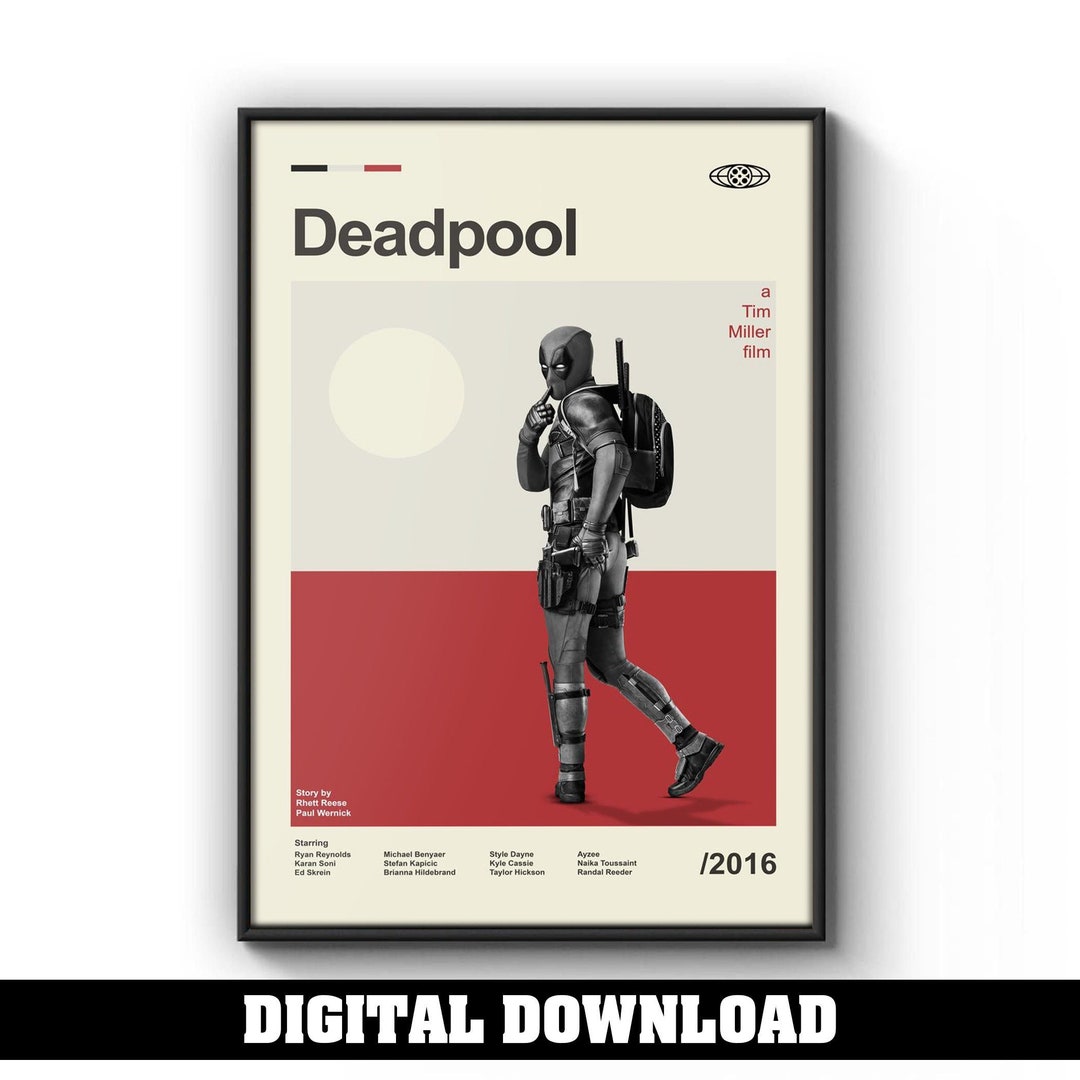 Mid Century Modern Deadpool Poster Digital Print, Custom Movie Wall Art ...
