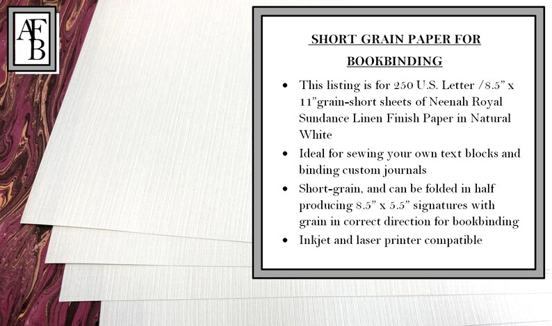 SHORTGRAIN PAPER Ideal for Bookbinding 250 Sheets U.S. Letter/8.5 X 11 ...