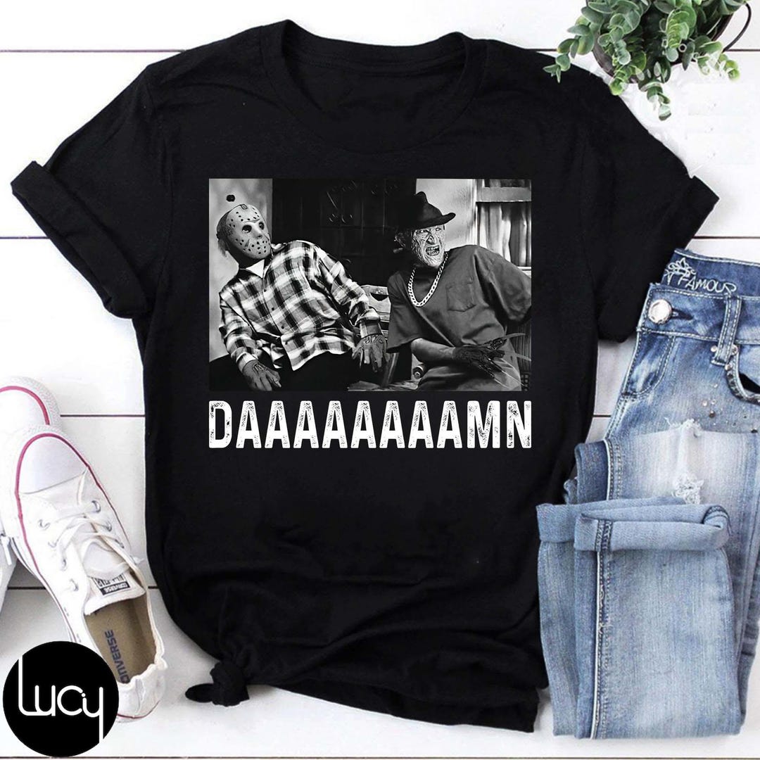 Jason Freddy "daaaaaaamn" Funny Mashup T-shirt, Horror Movie Meme Tee ...