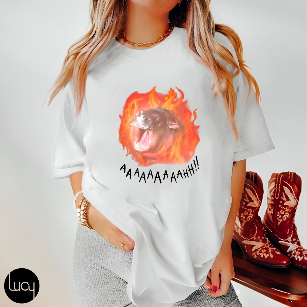 Moo Deng Angry Hippo Vintage T-shirt, Moo Deng Shirt, Cute Moo Deng ...