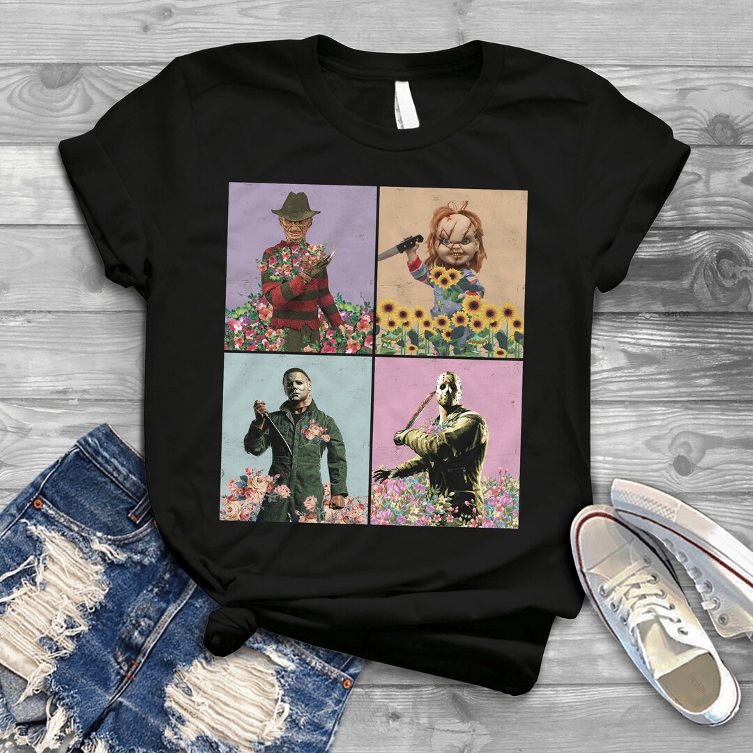 Halloween Horror With Flower Vintage T-shirt, Horror Movie Shirt ...