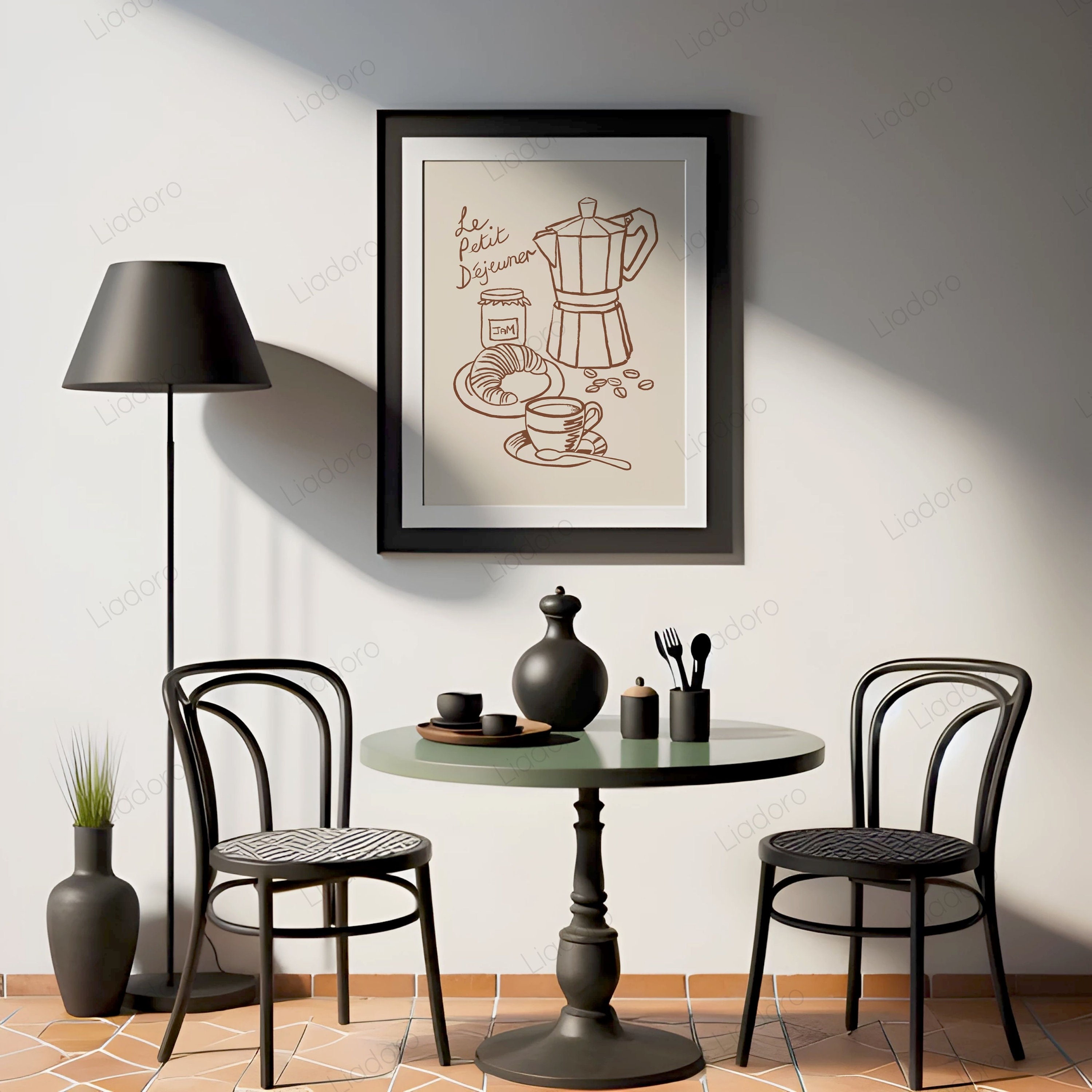 Le Petit Dejeuner Coffee Croissant Print, Hand Drawn Breakfast Sketch ...