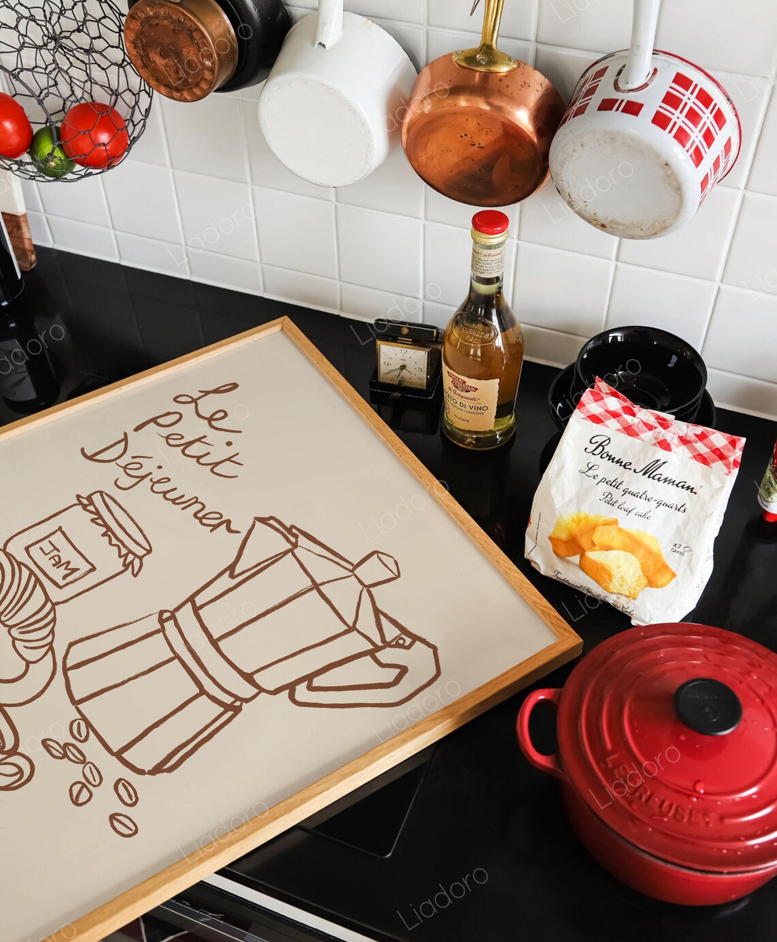 Le Petit Dejeuner Coffee Croissant Print, Hand Drawn Breakfast Sketch ...