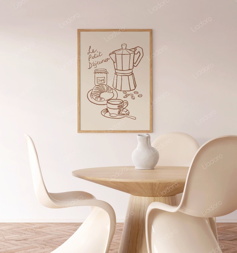 Le Petit Dejeuner Coffee Croissant Print, Hand Drawn Breakfast Sketch ...