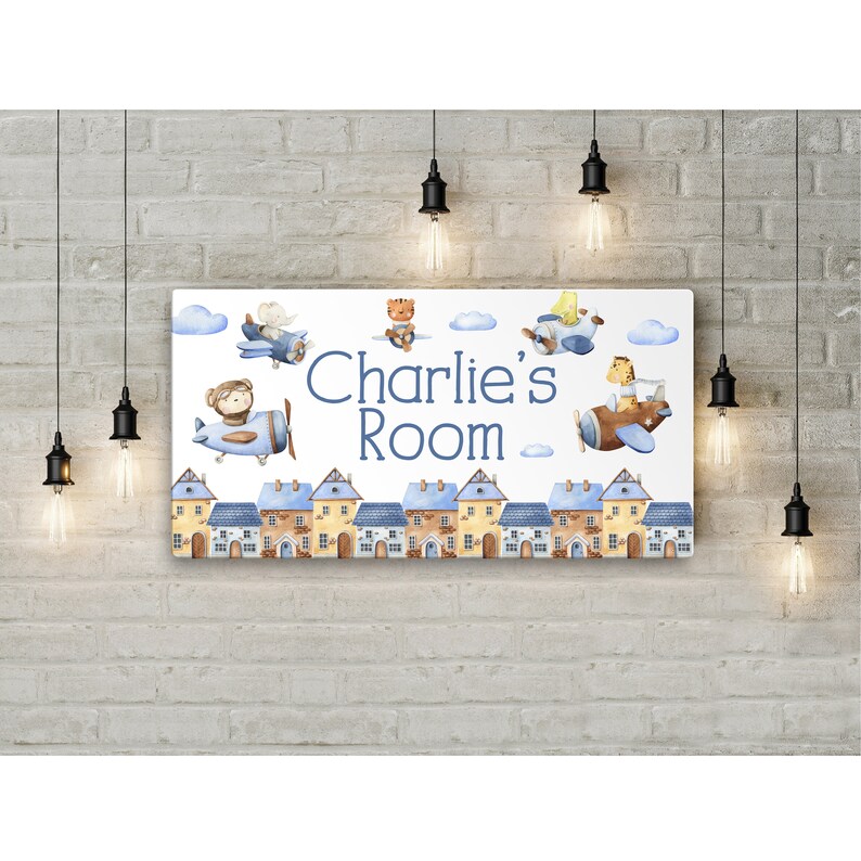 Personalised Room Sign With Childs Name - Animal Airplane Theme. Gloss ...