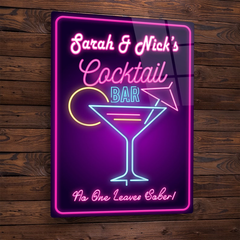 Personalised Cocktail Bar Sign. Neon Retro Vintage Print on - Etsy UK