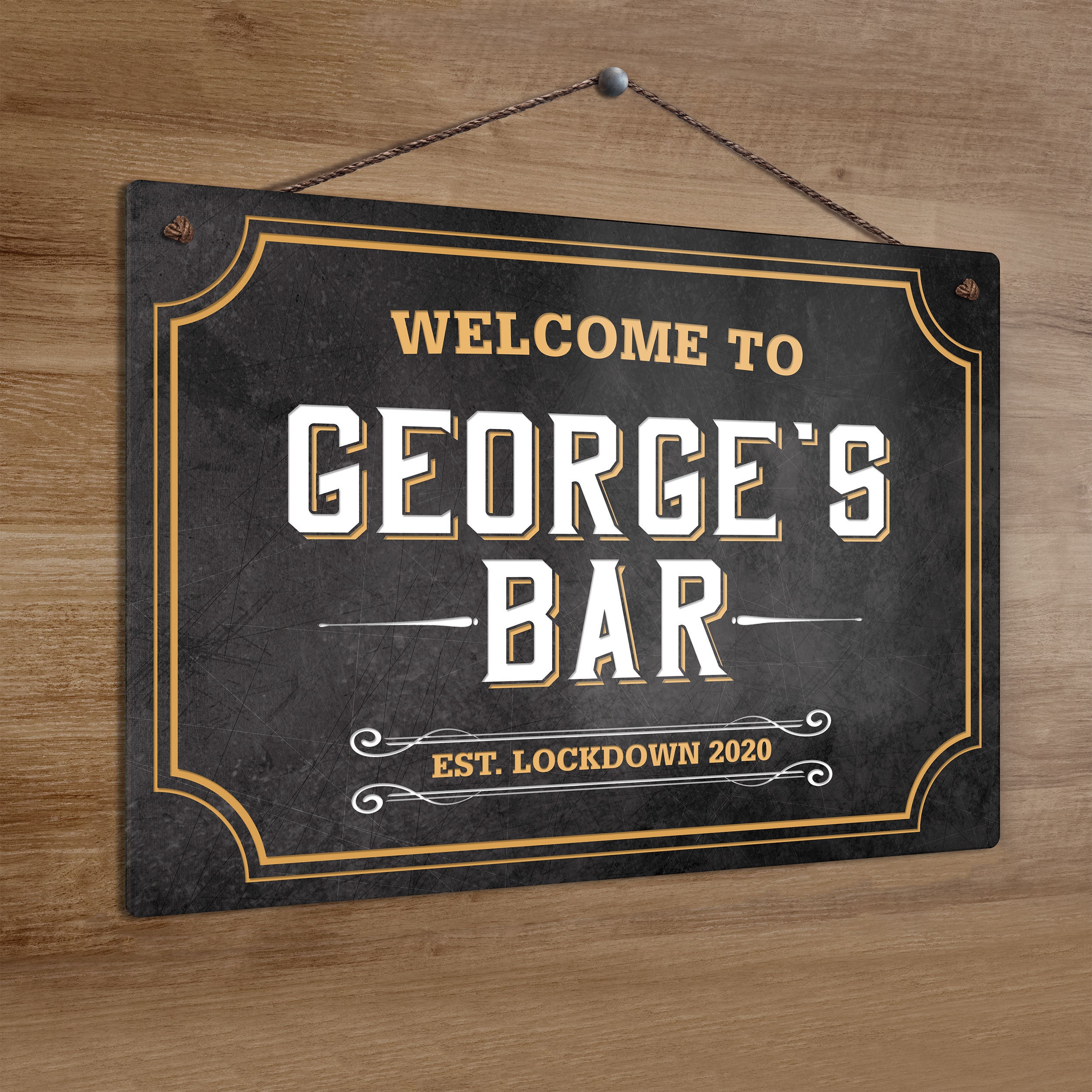 Personalised Welcome Bar Sign with Rustic Black Chalk Board | Etsy