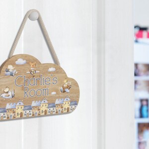 Personalised Wooden Cloud Room Sign With Childs Name - Animal Airplane ...