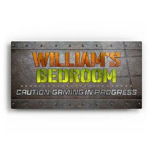 Personalised Gloss Metal Gamer Room Sign. Boy or Girl Gaming Bedroom ...