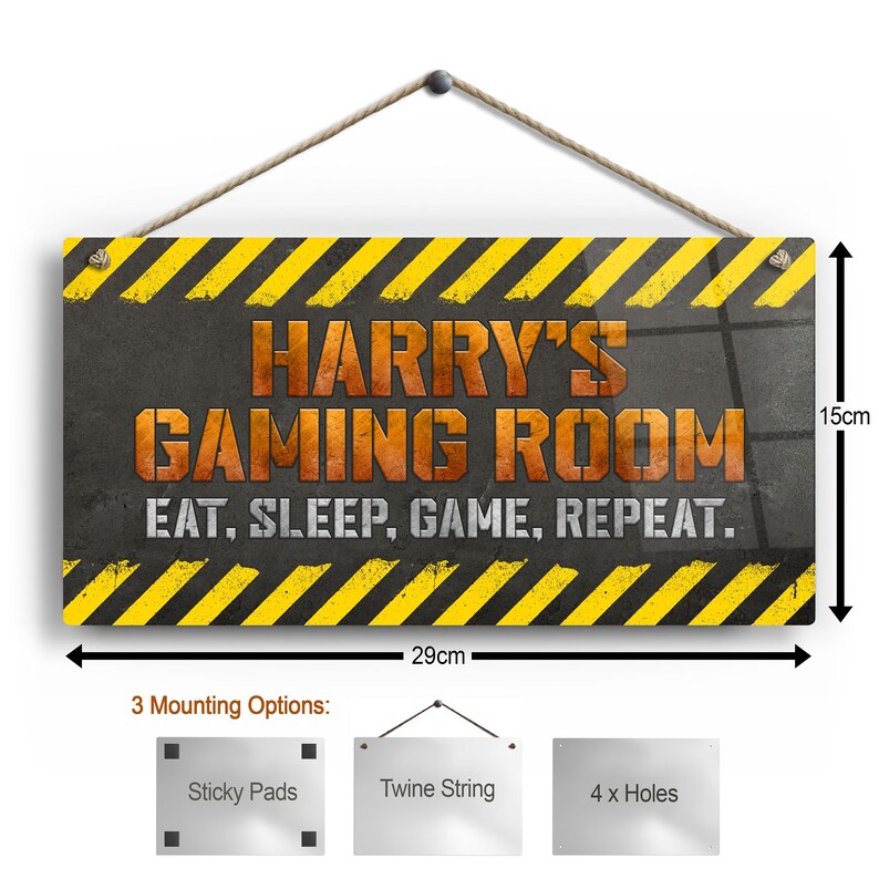 Personalised Gloss Metal Gamer Room Sign. Boy or Girl Gaming Bedroom ...