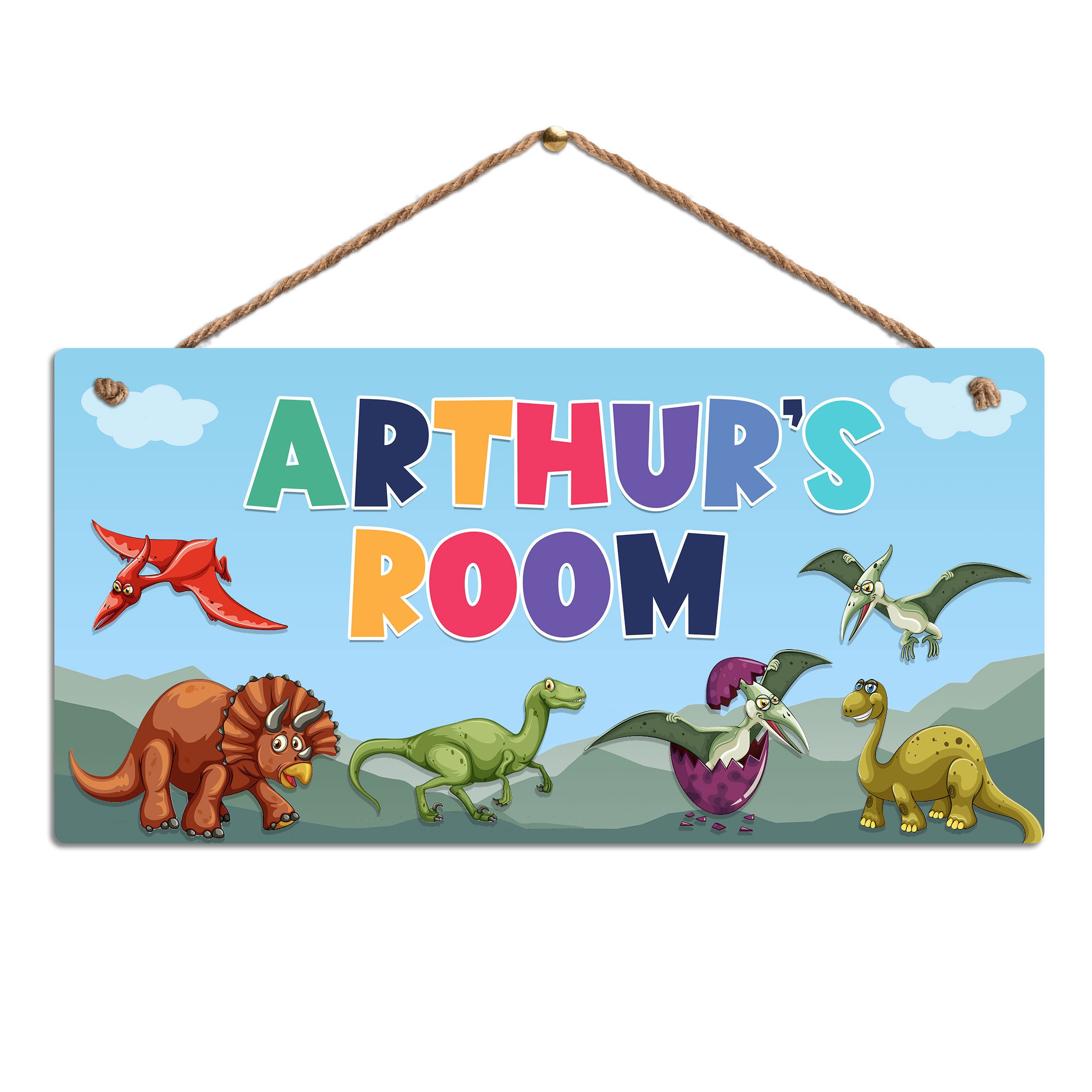 Personalised Room Sign With Childs Name - Dinosaurs With Colourful Name ...