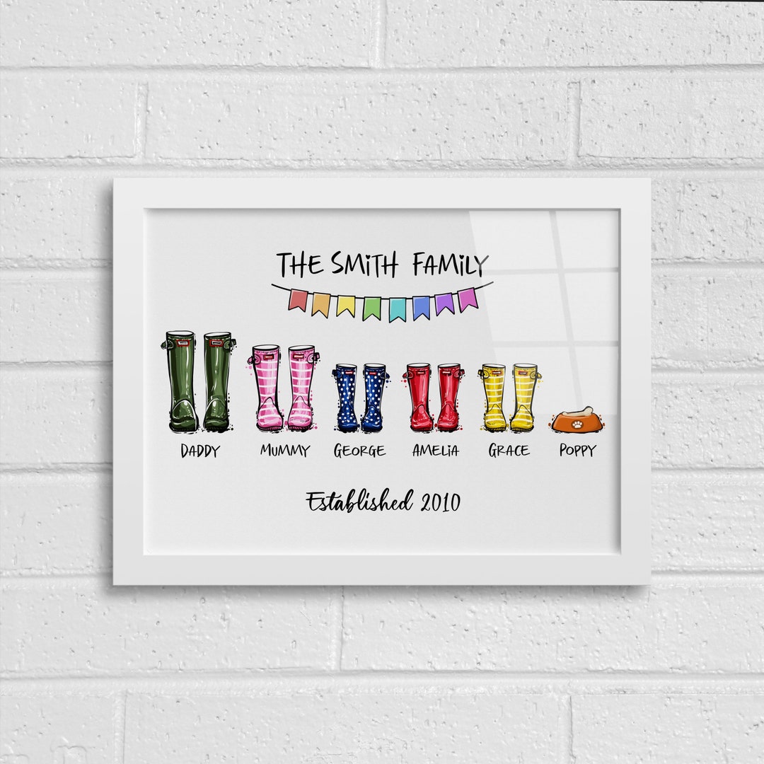 Personalised Family Welly Boots Wall Art Gloss Metal Print. 3 Designs ...
