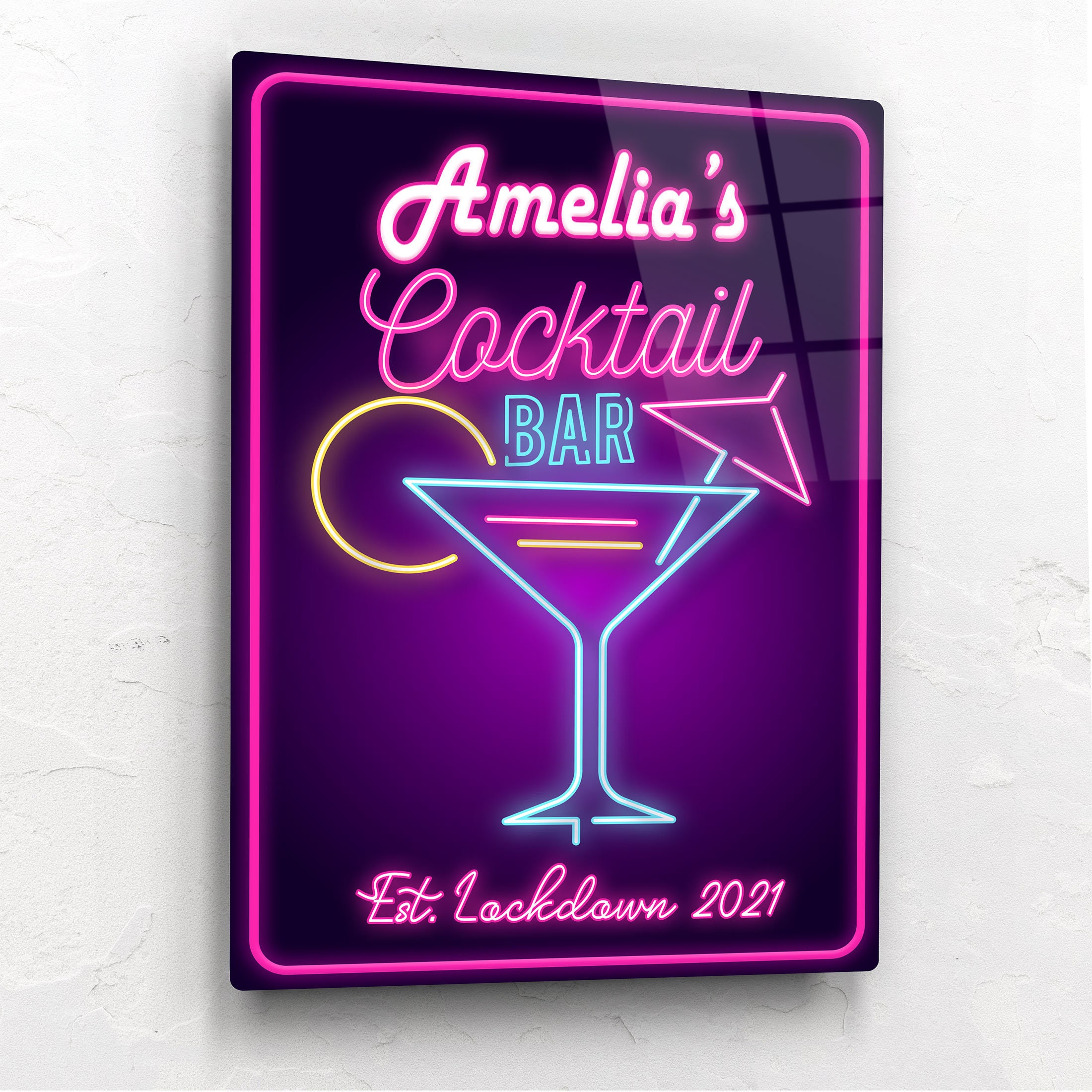 Personalised Cocktail Bar Sign. Neon Retro Vintage Print on - Etsy UK