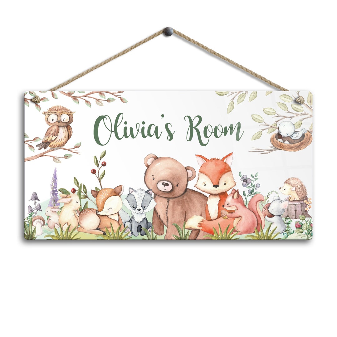 Personalised Room Sign With Childs Name - Woodland Animal Theme. Gloss ...