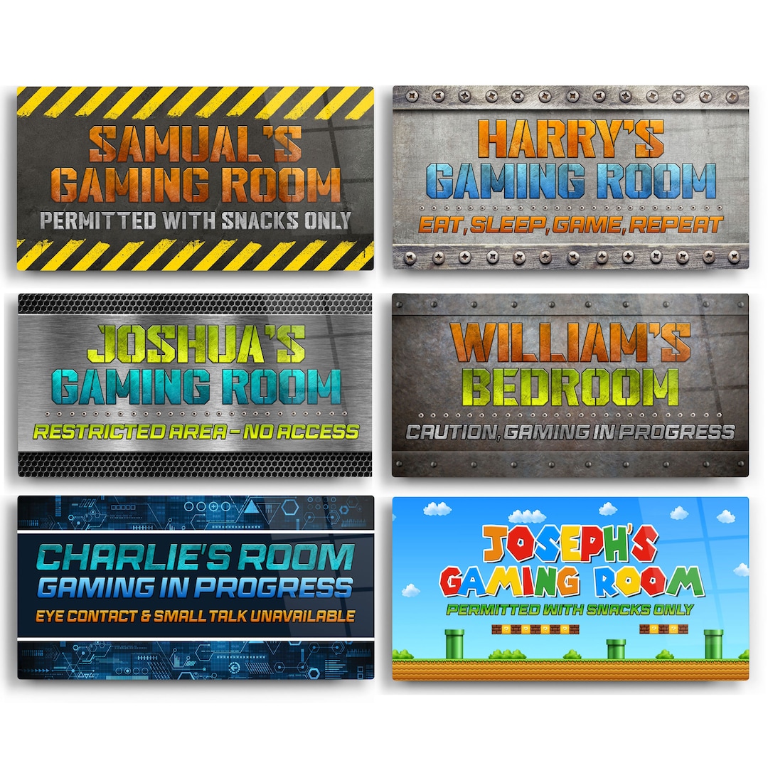 Personalised Gloss Metal Gamer Room Sign. Boy or Girl Gaming Bedroom ...