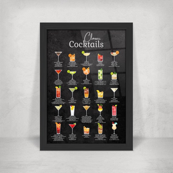Classic Cocktail Metal Home Bar Sign Print on Black - Etsy UK