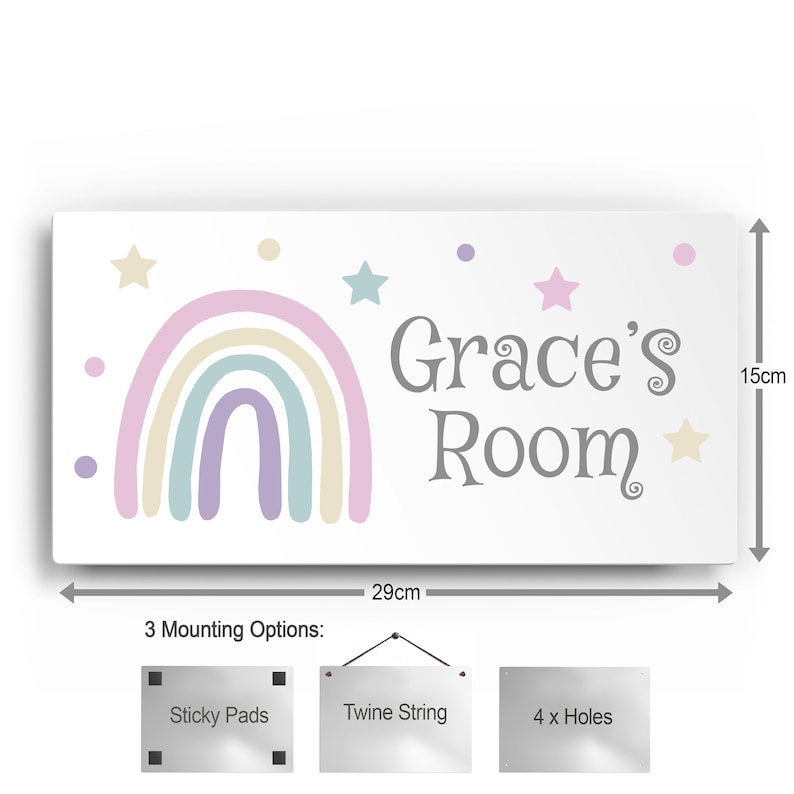 Personalised Room Sign With Childs Name - Pastel Rainbow Theme. Gloss ...