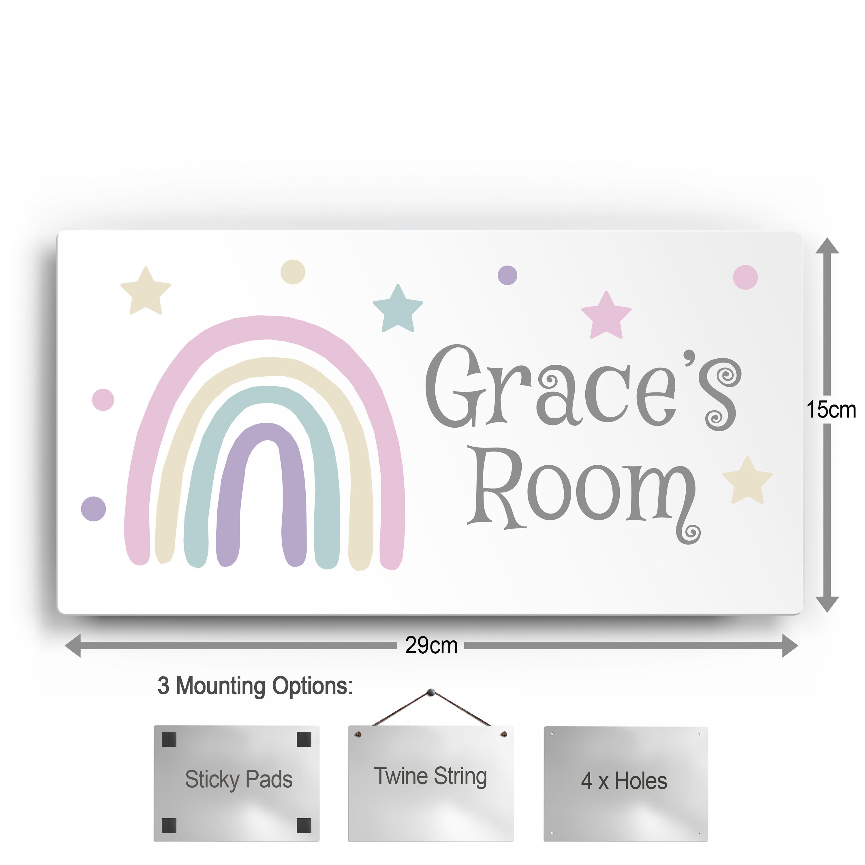Personalised Room Sign With Childs Name - Pastel Rainbow Theme. Gloss ...