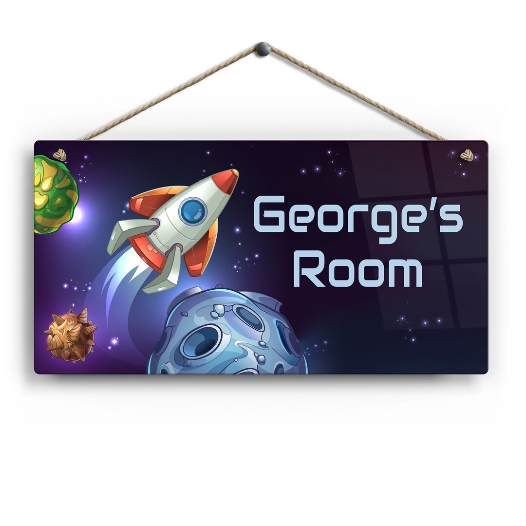 Personalised Room Sign With Childs Name - Space Rocket Theme. Gloss ...