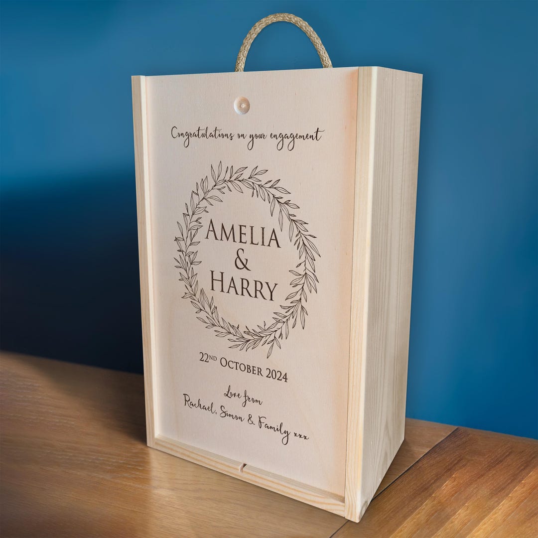 Engraved Personalised Wooden Double Wine Box for 2 Bottles With Slide ...