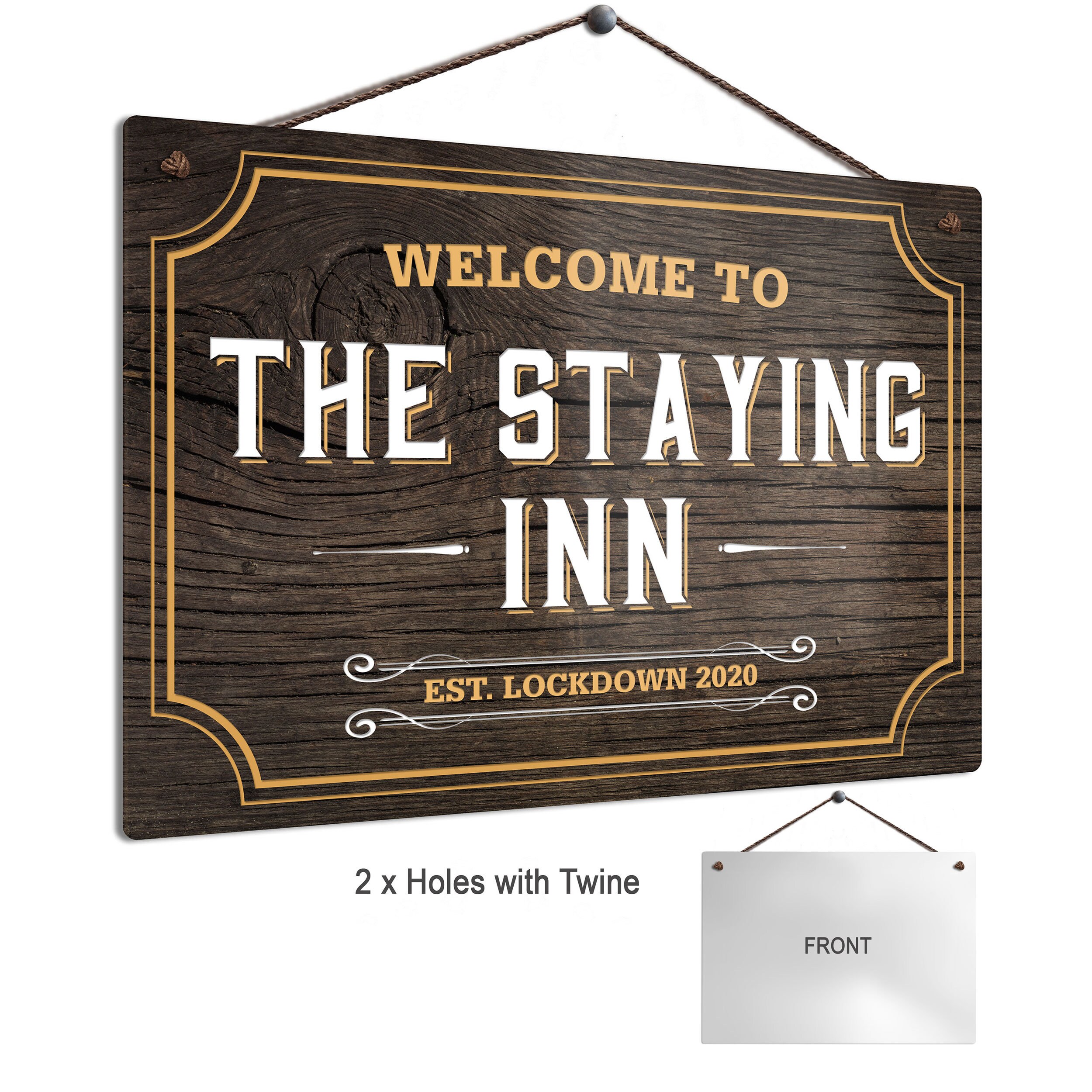 Personalised Welcome Bar Sign With Aged Wood Background. Gloss Metal ...