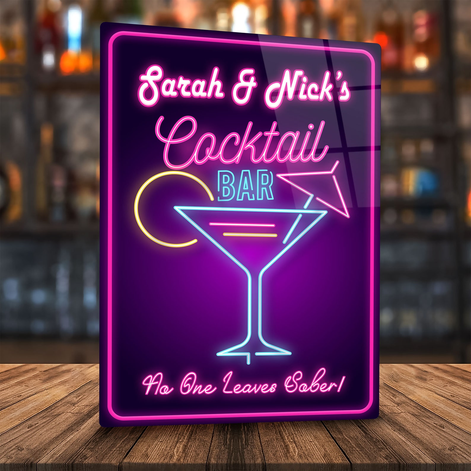 Personalised Cocktail Bar Sign. Neon Retro Vintage Print on Gloss Metal ...