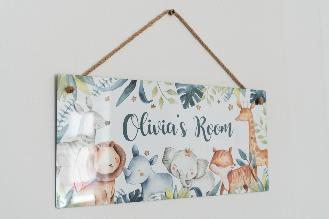 Personalised Room Sign With Childs Name - Safari Animal Theme. Gloss ...