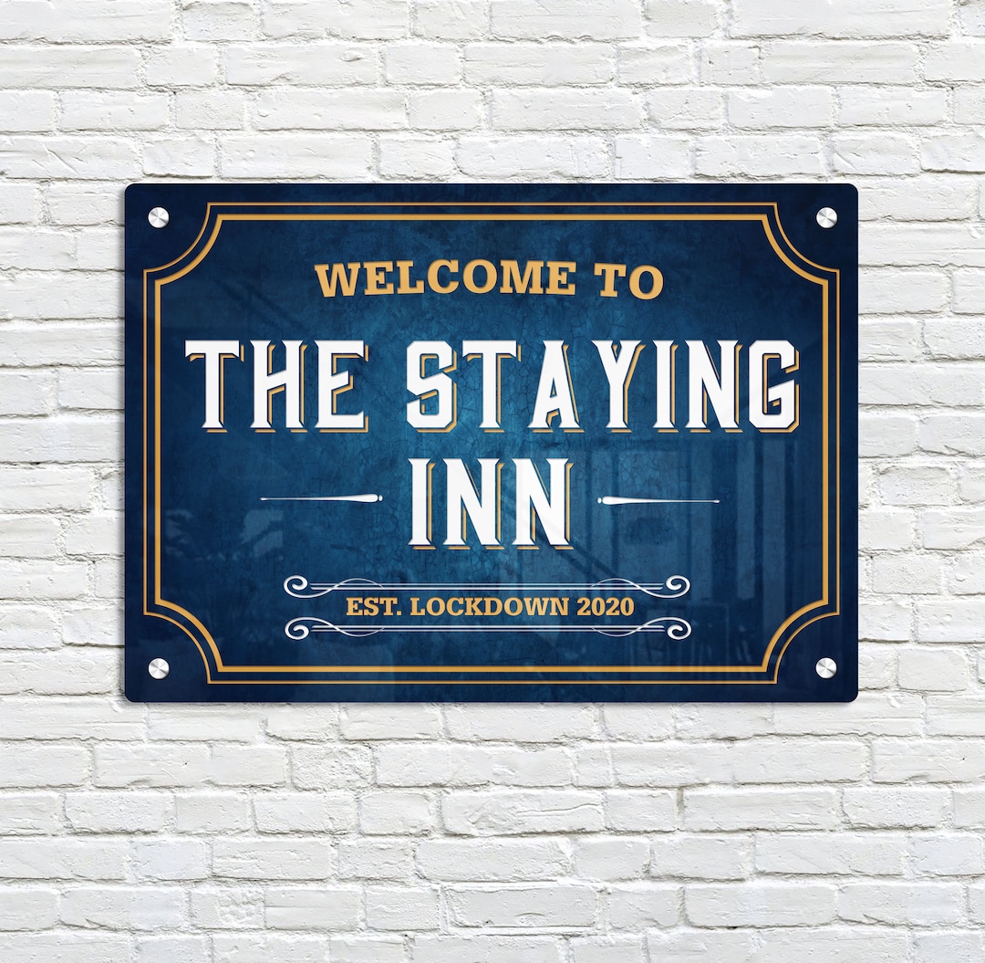 Personalised Welcome Bar Sign With Vintage Blue Background. Gloss Metal ...
