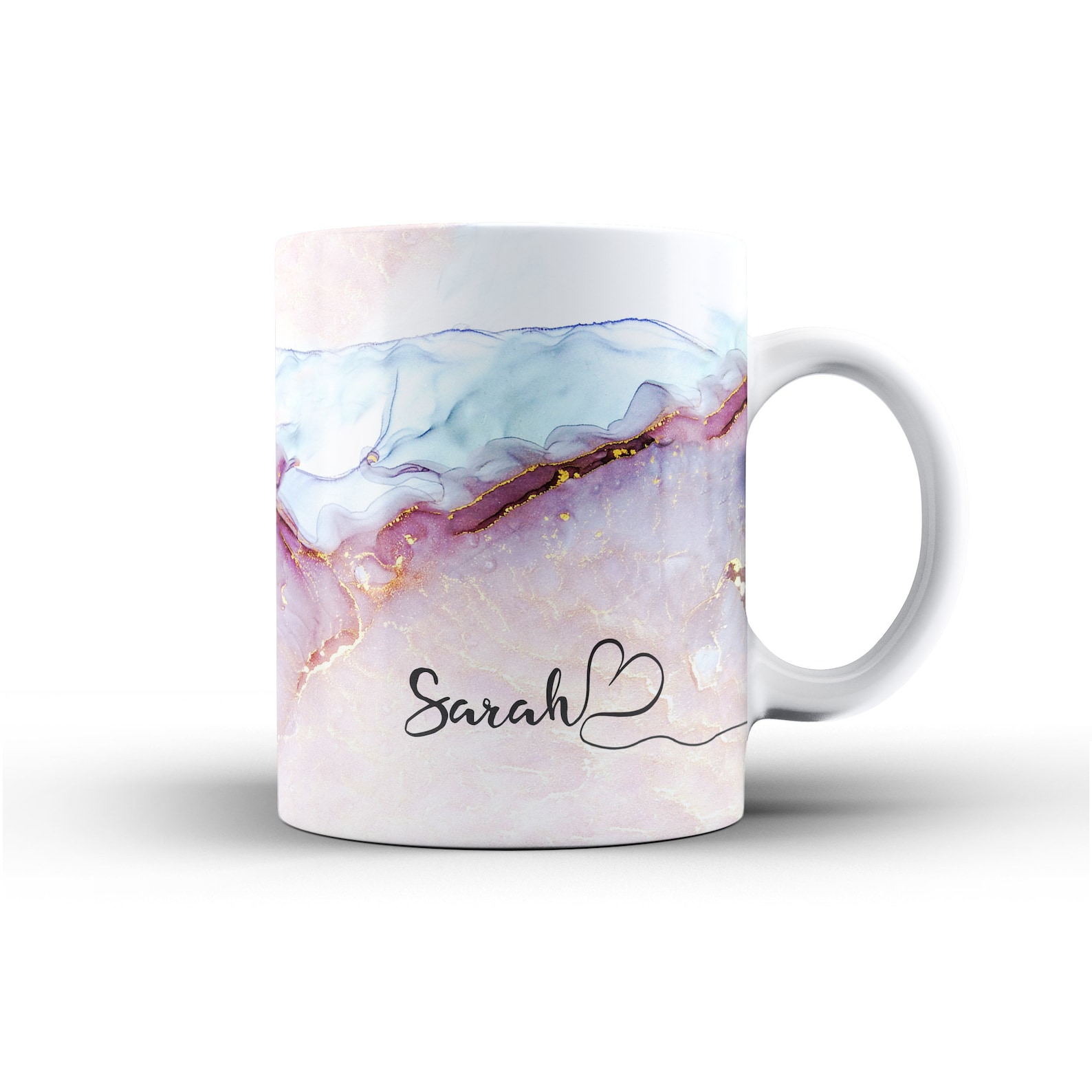 Personalised Watercolour Marble Flowing Name With Heart Ceramic Mug - Etsy