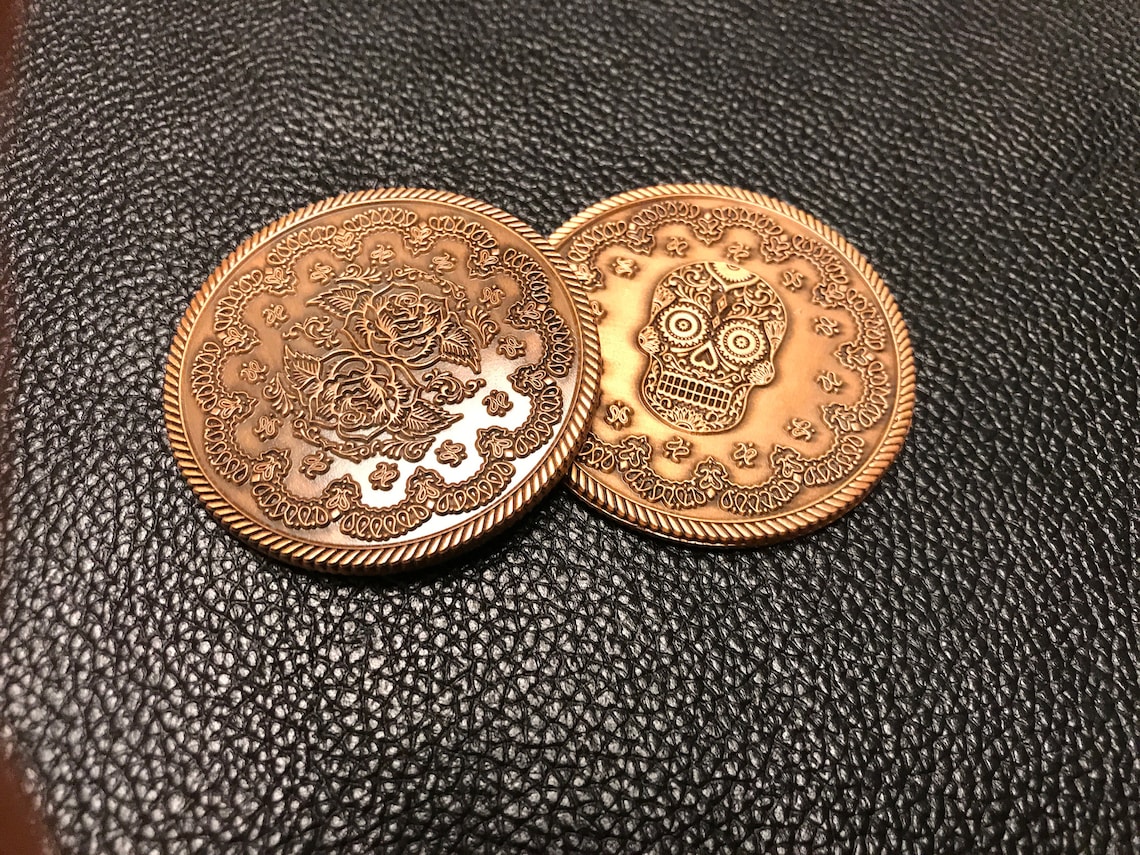 Copper Day of the Dead Coin Sugar Skull / Roses | Etsy