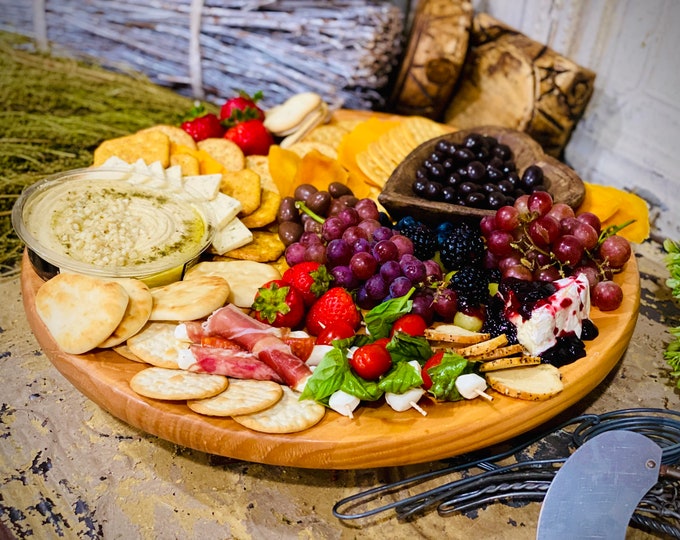 3 Sizes Available - Carved Round Charcuterie Board - Hand Carved Bowl ...