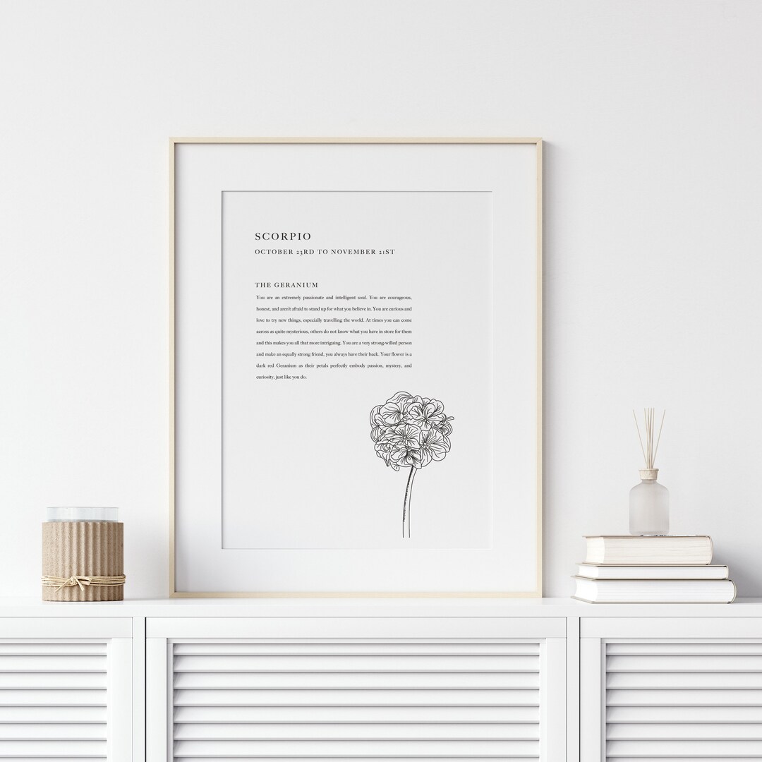 Scorpio Geranium Zodiac Print, Printable Art, Star Sign, Wall Art ...
