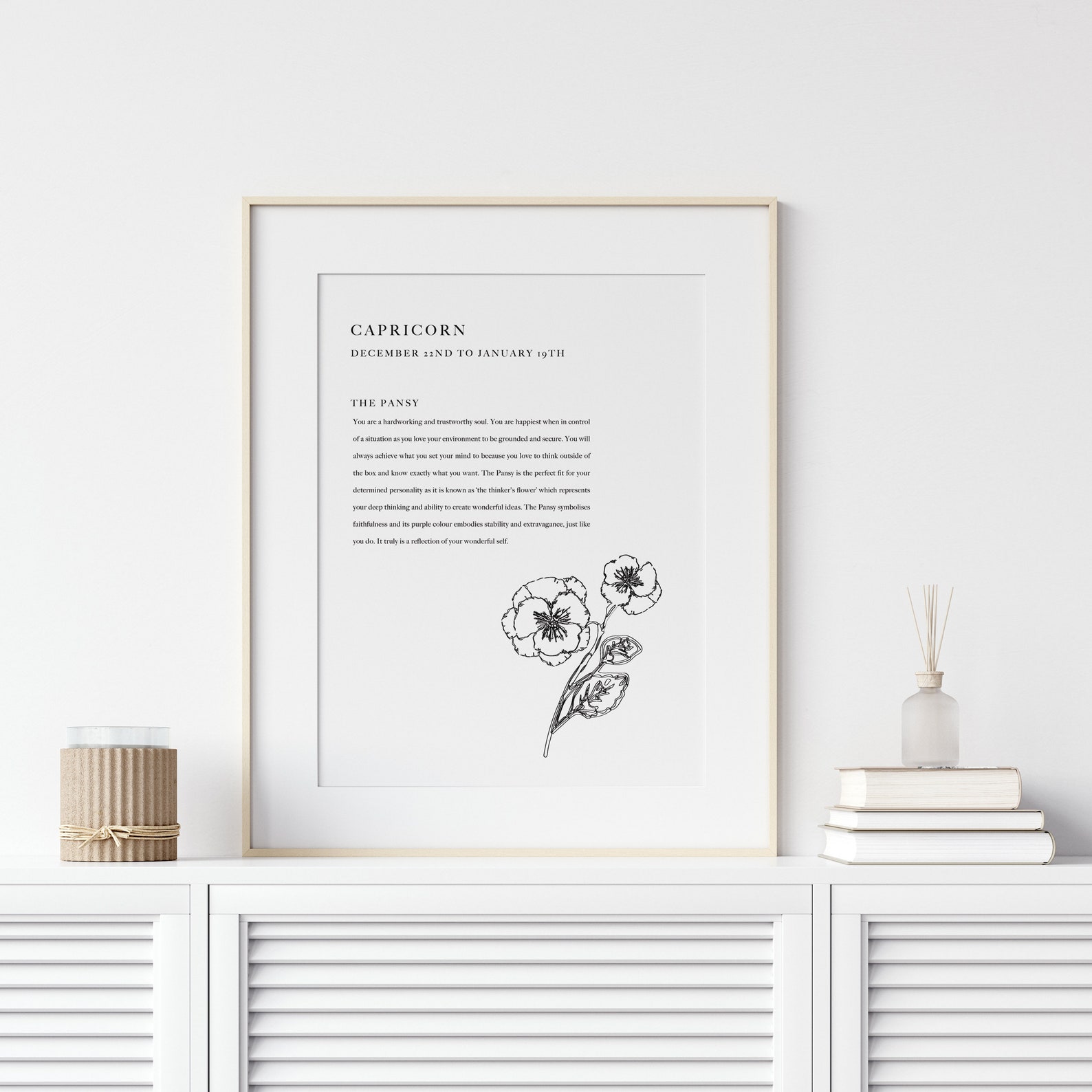 Capricorn Pansy Zodiac Print, Printable Art, Star Sign Wall Art ...
