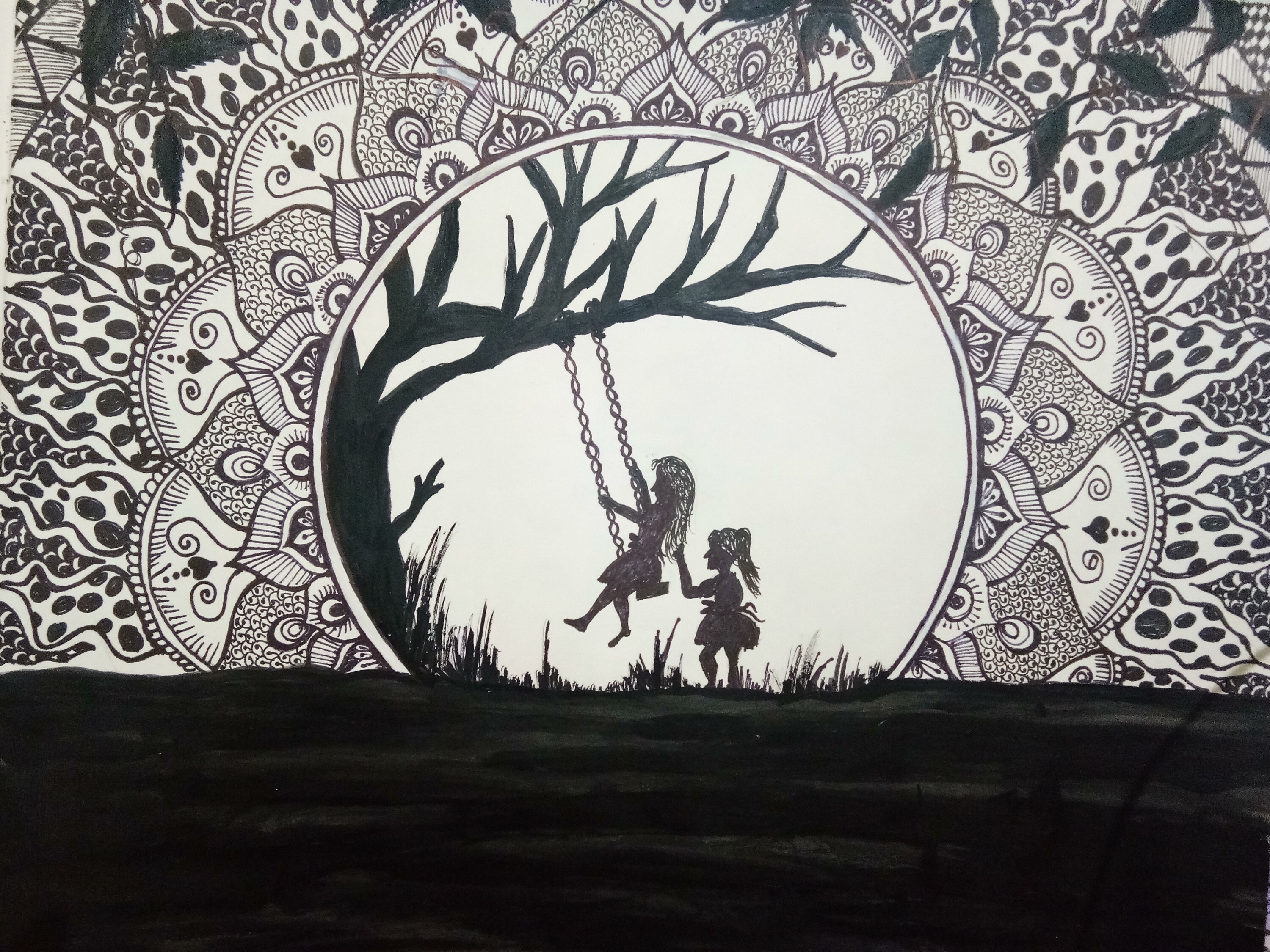 Handmade Mandala Art Painting Two Girls Playing - Etsy